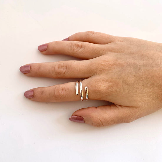 Hammered Sterling Silver Spiral Wrap Ring - Silver Wave Jewellery